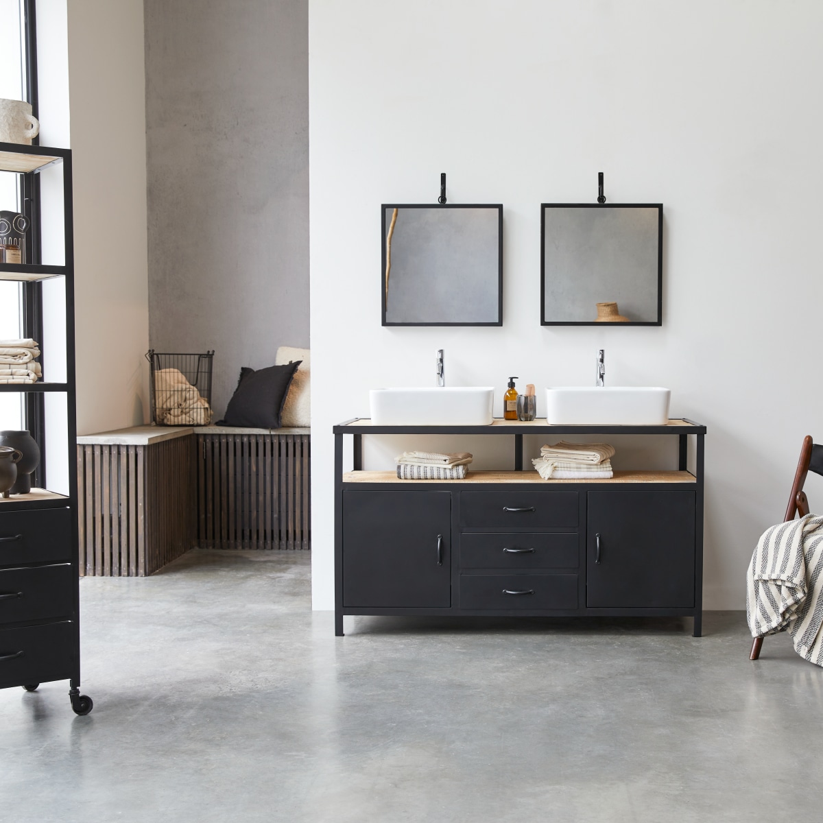 Solid mango wood and metal vanity unit 140 cm Bathroom Bathroom washbasin unit Tikamoon