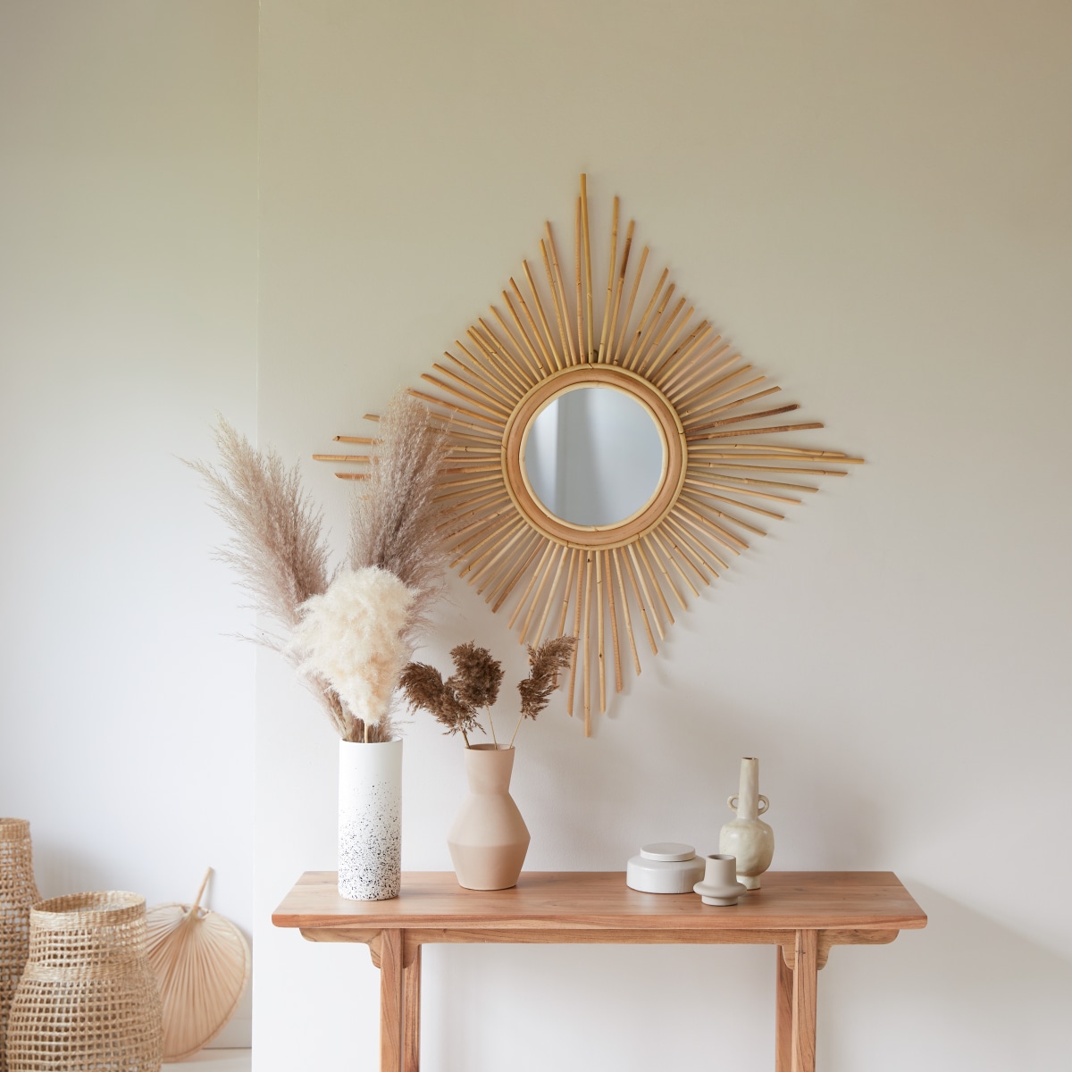 Natural rattan Mirror 80 cm - Living room / Mirrors - Tikamoon