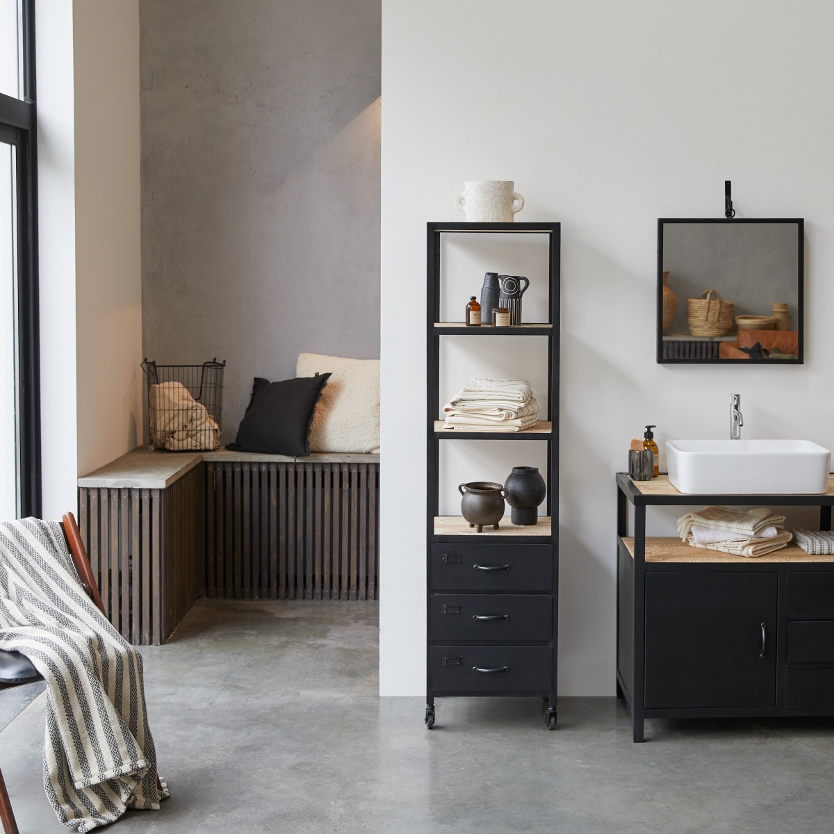 Mango and metal bathroom Column Bathroom Cupboards Tikamoon