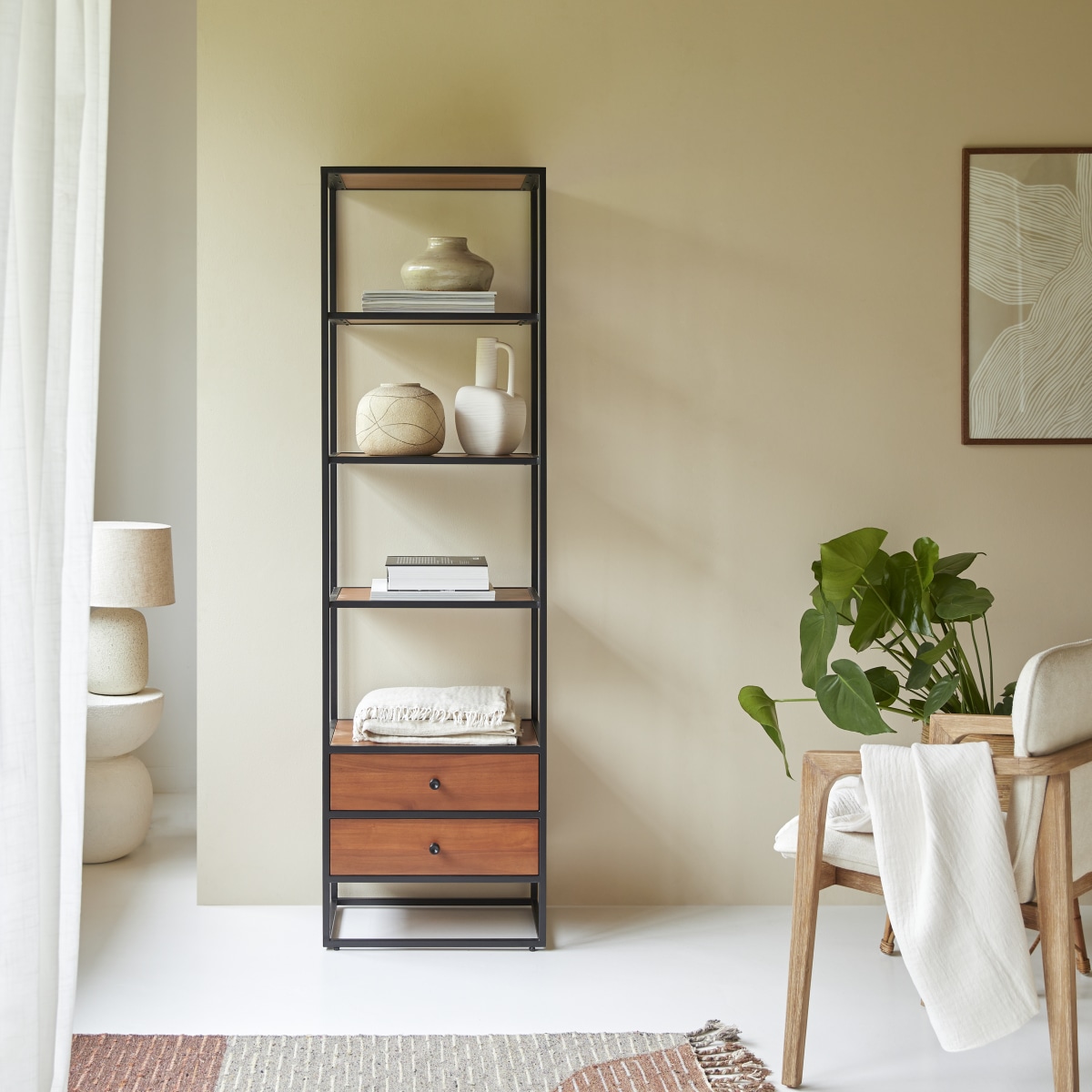 Colonne de rangement en acacia et métal 175 cm - Rangement pour le ...