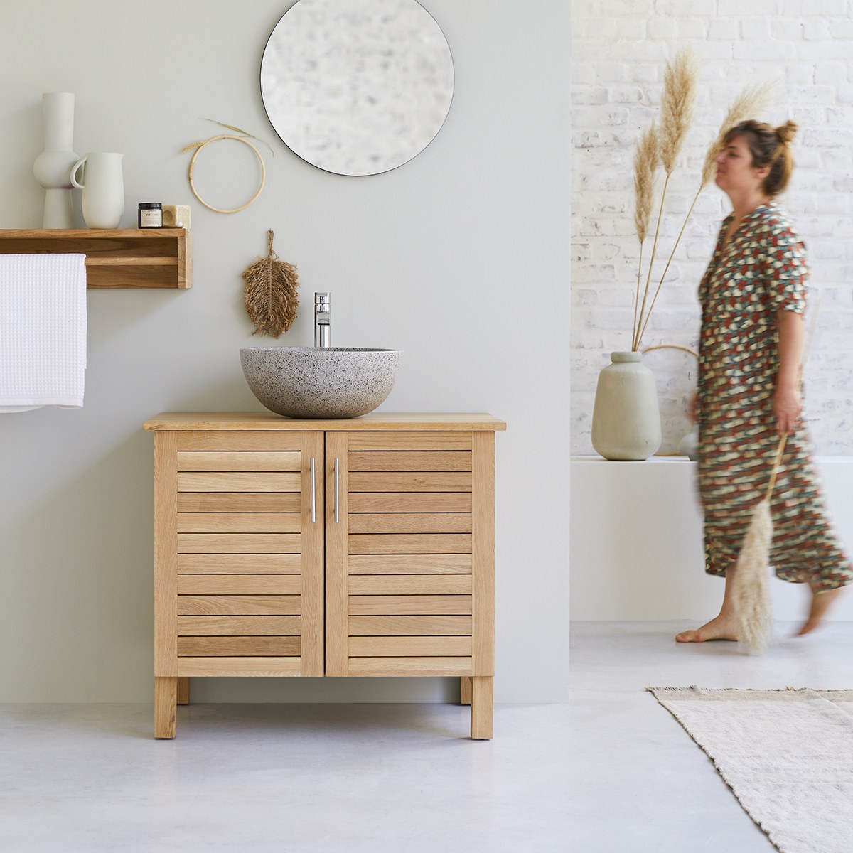 Solid oak vanity unit 85 cm - Bathroom / Bathroom washbasin unit - Tikamoon