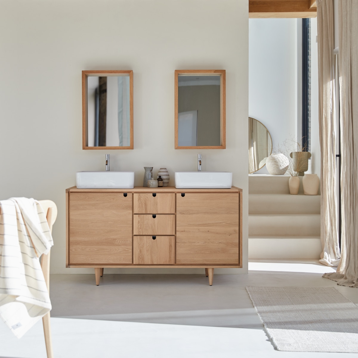 Oak double vanity unit 145 cm - Bathroom units - Tikamoon