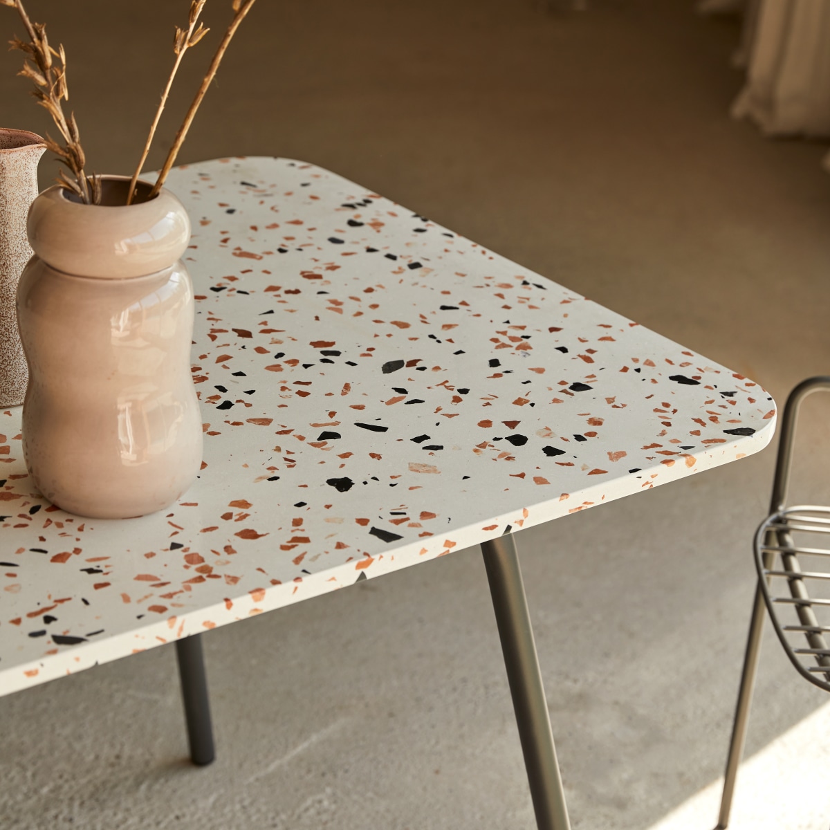 Elio brown rectangular premium terrazzo and metal table