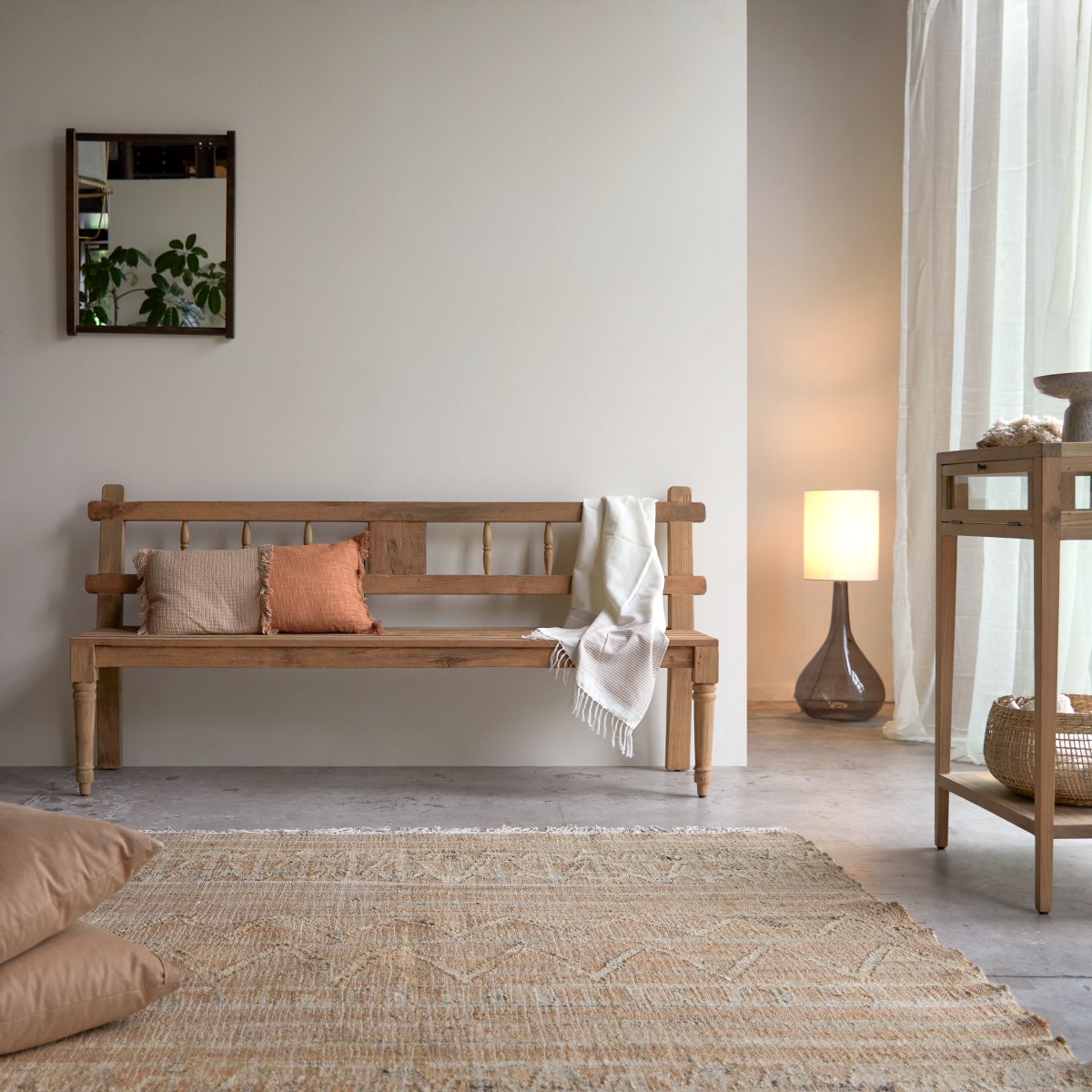 Teak bench 195 cm Three seater living room bench Tikamoon