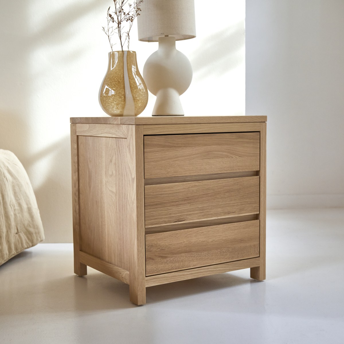 Three drawer solid oak bedside cabinet Bedroom Bedside cabinet Tikamoon