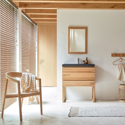 Edgar Badkamermeubel van massief walnoothout en terrazzo premium Moon 80 cm - Badkamer - Tikamoon