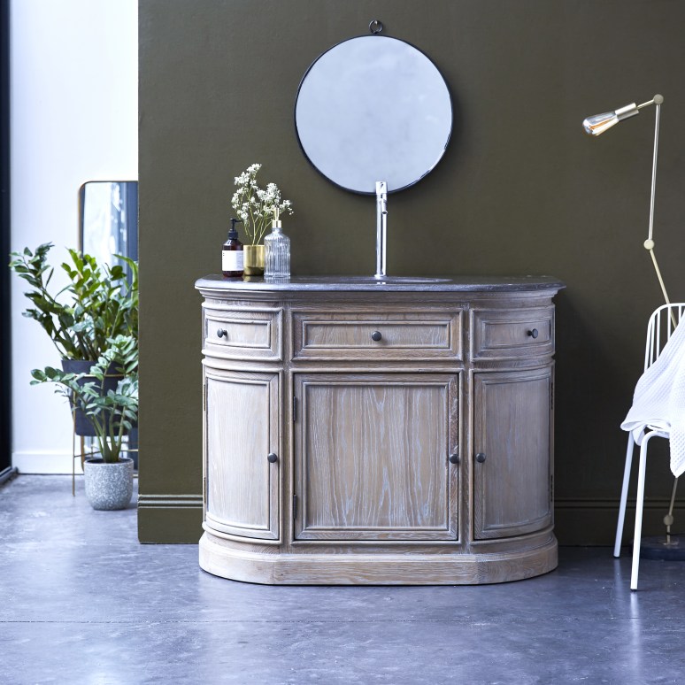 Oak and stone vanity unit 110cm - Bathroom / Bathroom washbasin unit ...
