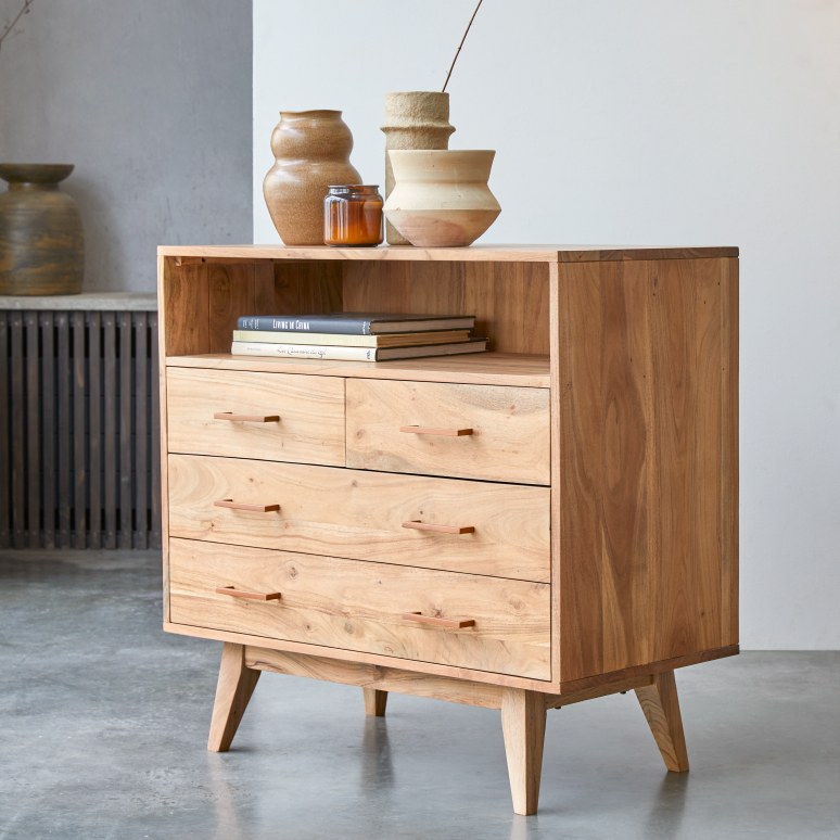 Acacia wood chest of drawers store