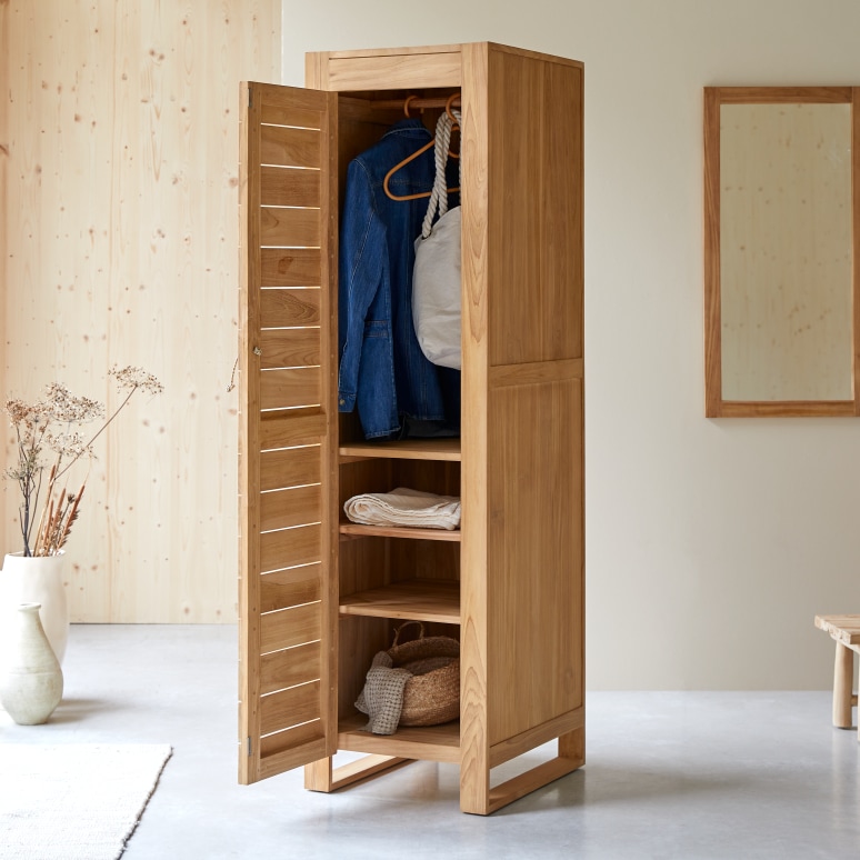 Solid teak single storage Wardrobe Dining Room Cupboards Tikamoon