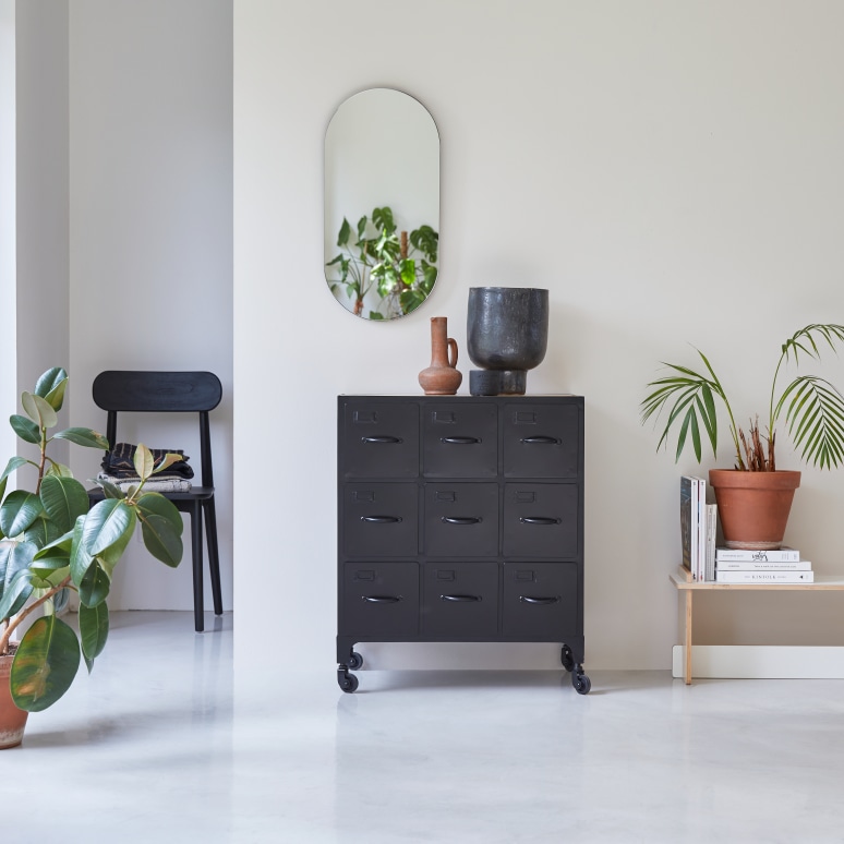 Black industrial chest of drawers store