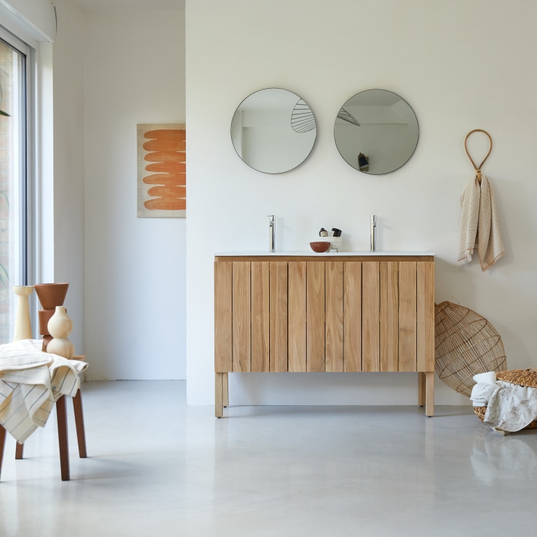 Solid teak and ceramic bathroom cabinet 120 cm Bathroom Bathroom washbasin unit Tikamoon
