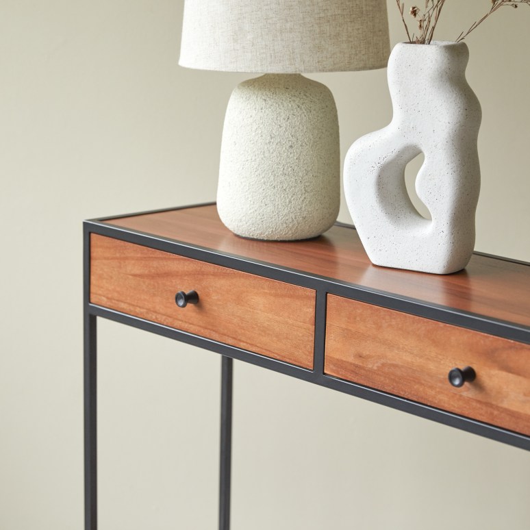 Solid acacia and metal Console table Living room Console Tables Tikamoon