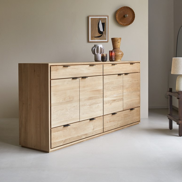 Solid oak sideboard 200 cm Dining room storage Tikamoon