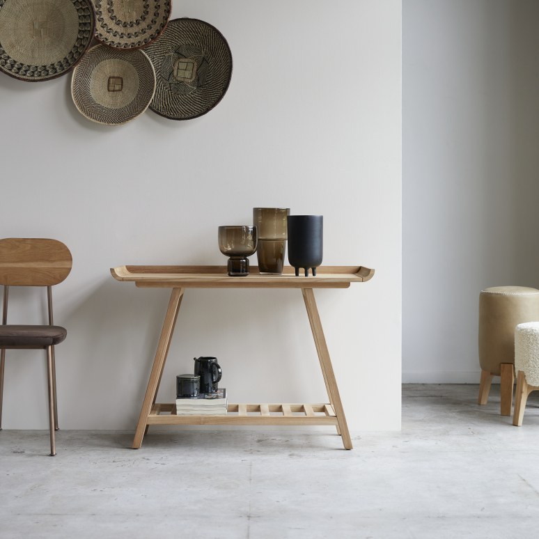 Teak tall console table 110 Wood furniture for the living room Tikamoon