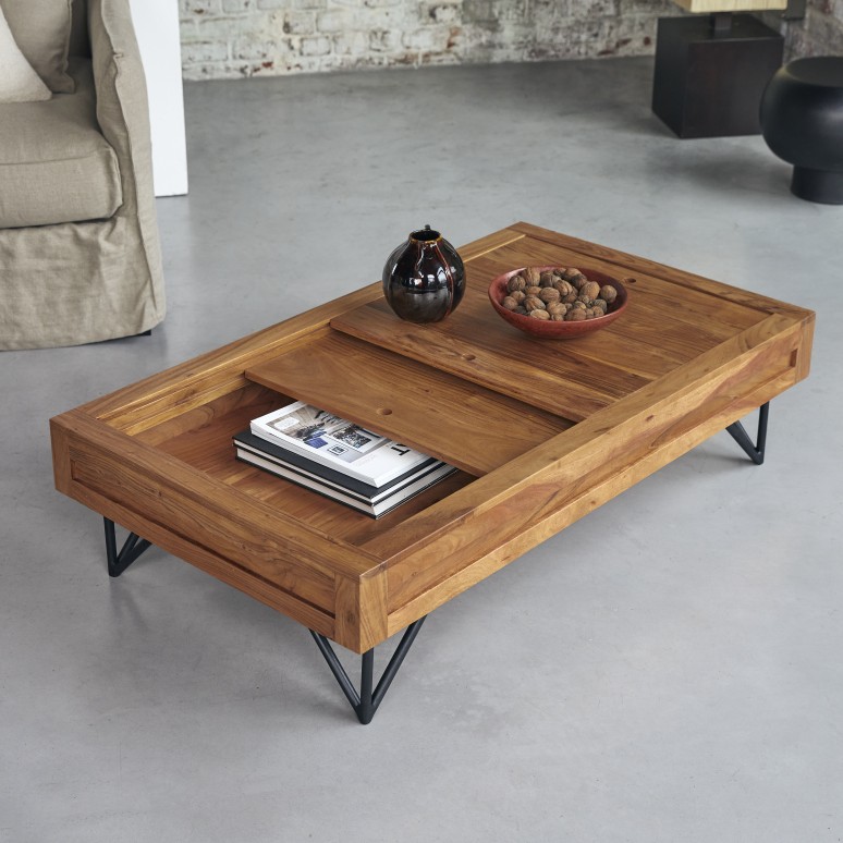 Solid acacia coffee table with storage Living room Coffee Tables Tikamoon