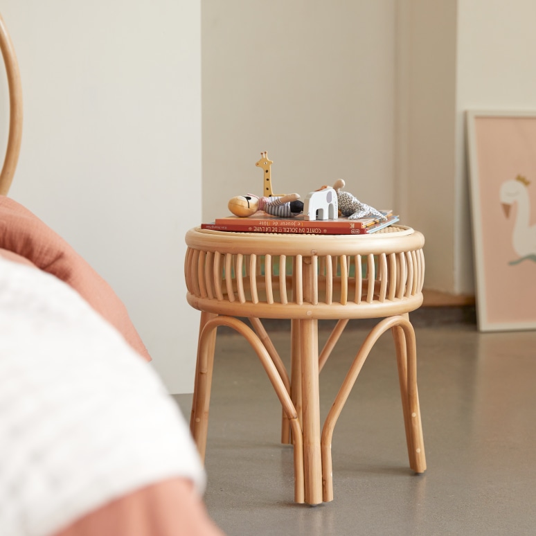 Round natural rattan kids bedside table 40 cm Bedroom furniture Tikamoon