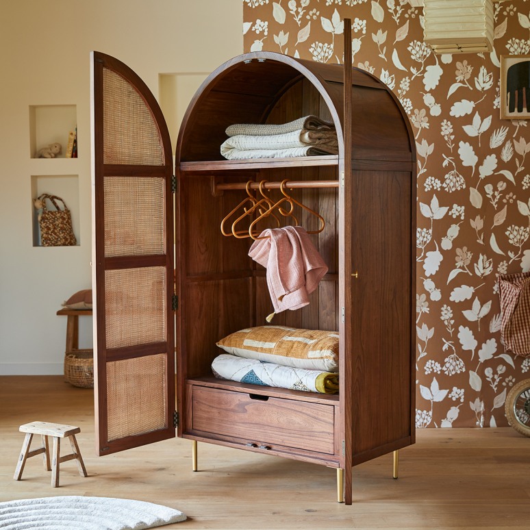 Elm and rattan Kids wardrobe 180 cm Bedroom storage Tikamoon