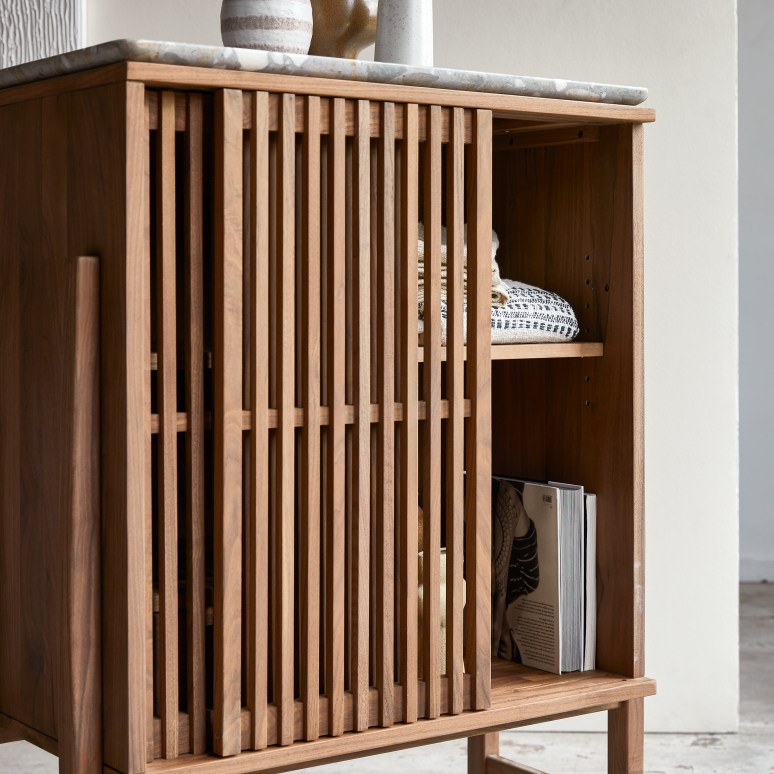 Solid walnut and premium terrazzo sideboard 80 cm Dining Room Sideboards Tikamoon