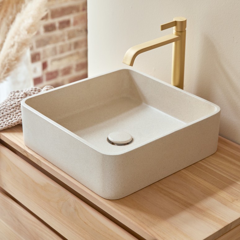 Square Cream Terrazzo Bathroom Sink - Bathroom / Washbasins - Tikamoon