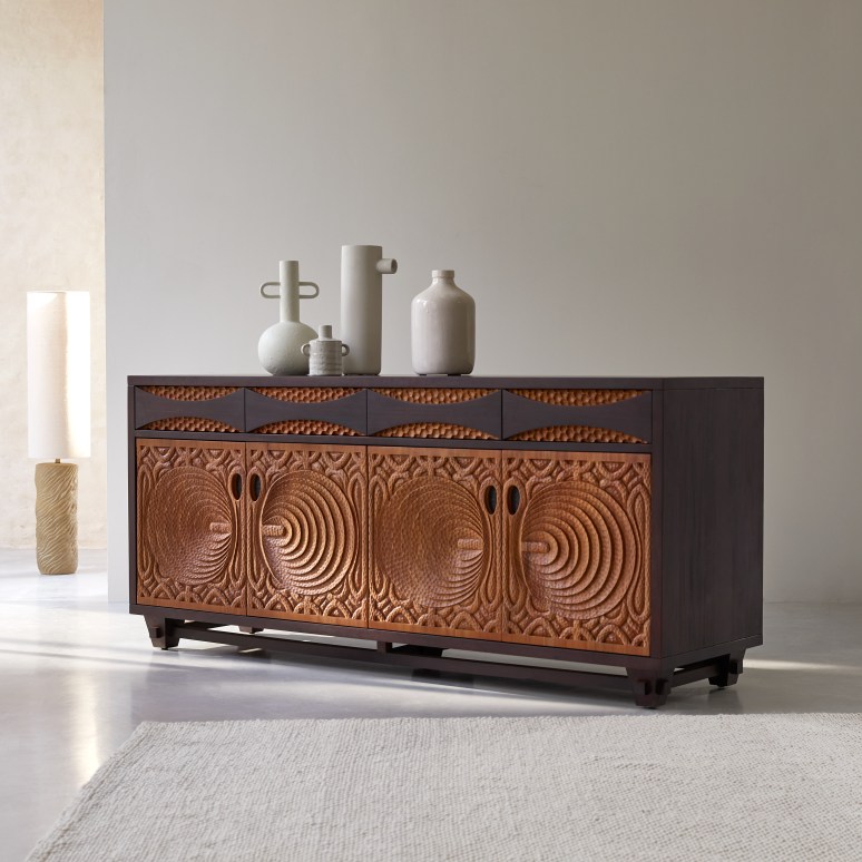 Mahogany sideboard 180 cm Carved furniture for dining room Tikamoon