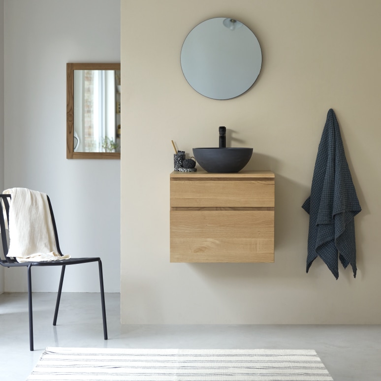 Solid oak vanity unit 60 cm - Bathroom / Bathroom washbasin unit - Tikamoon