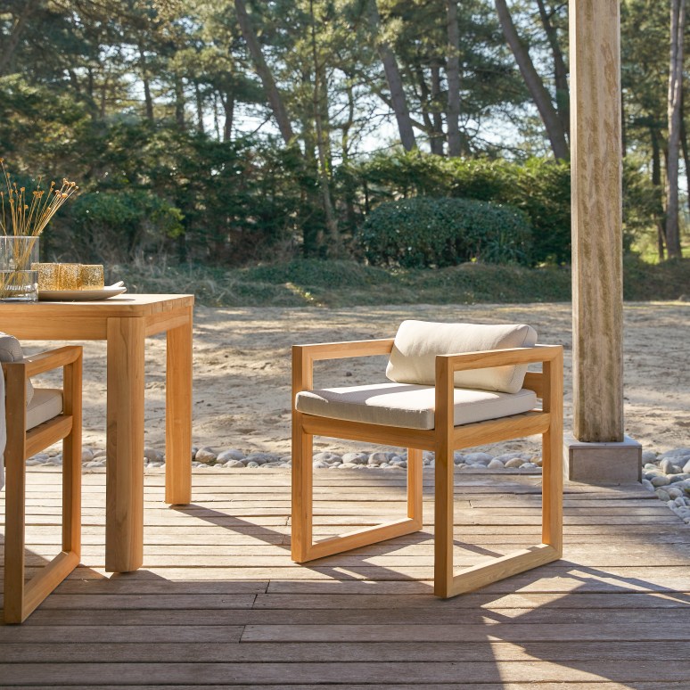 Silla de jardín de teca y tela - Asiento de exterior - Tikamoon