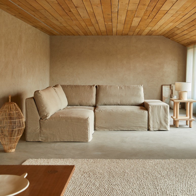 Divano angolare modulabile in lino naturale a 3 posti Nils - Tikamoon