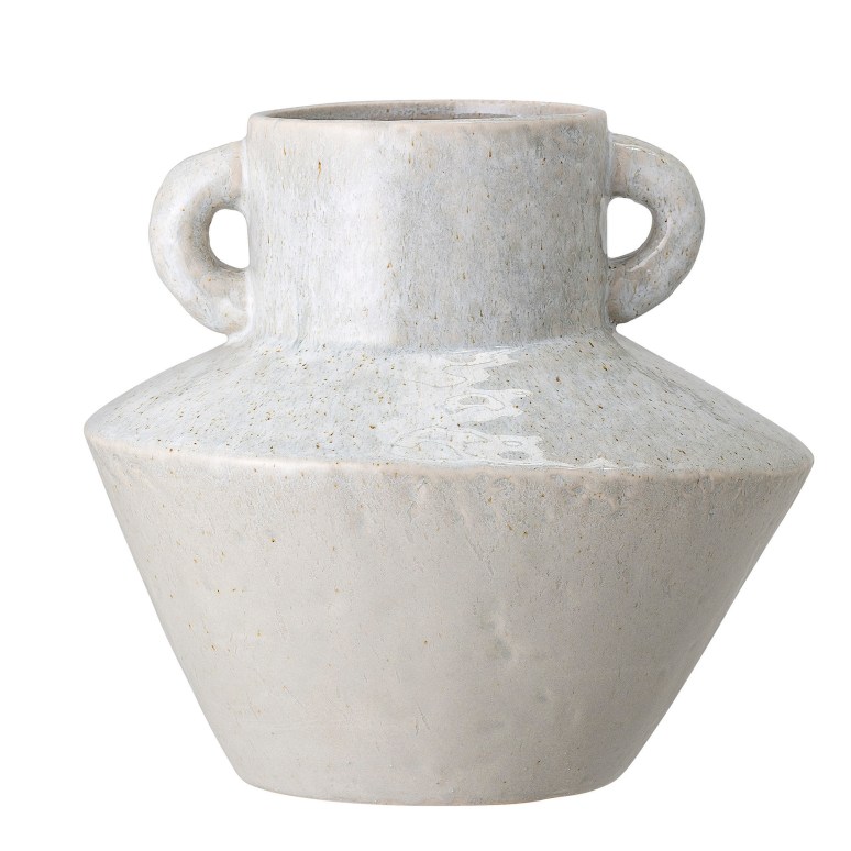 Round Stoneware Vase with Reactive Glaze Finish and Vertical Handles ...