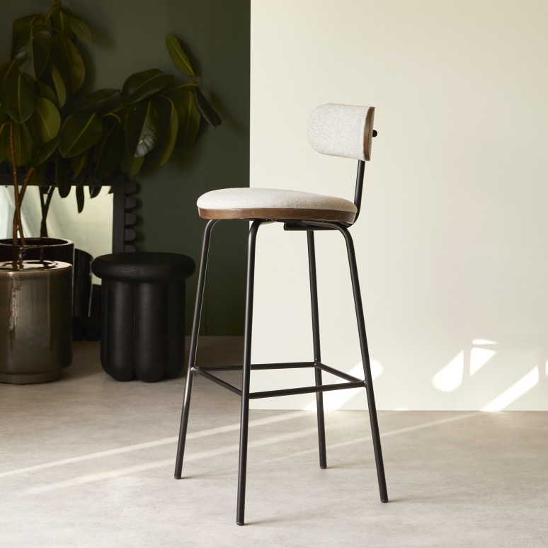 Chaise de bar en tissu gris et métal Soline - Séjour / Chaise - Tikamoon