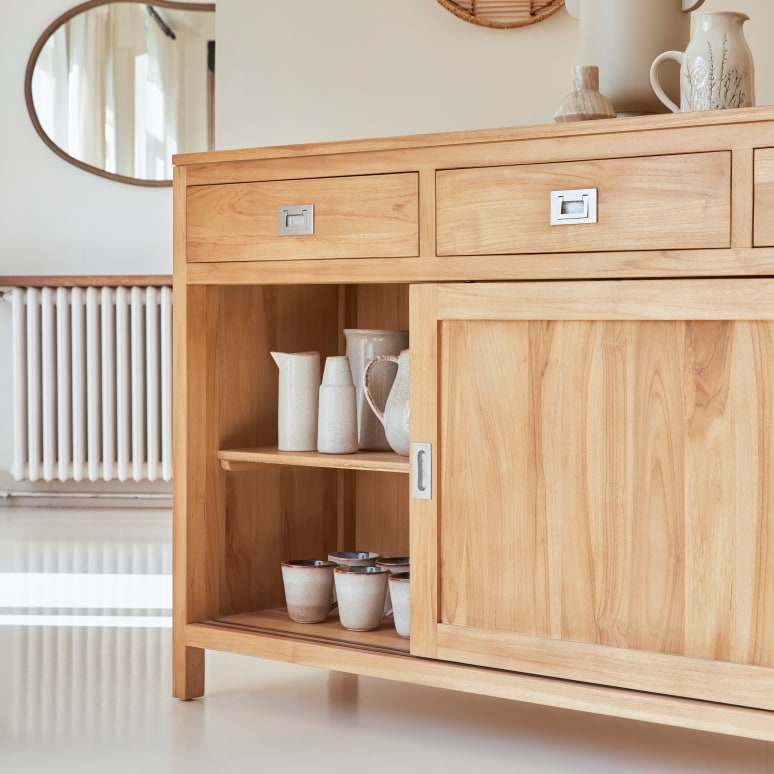Teak sideboard Coffee Tek Slide solid wood sideboard at Tikamoon